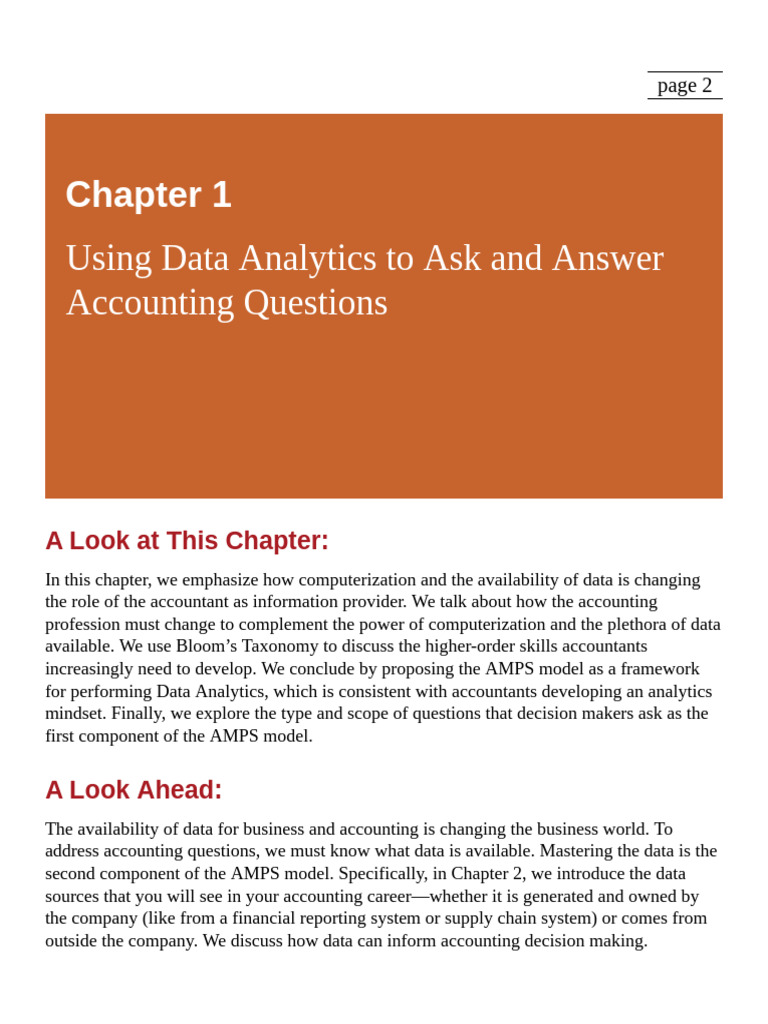 Using Data Analytics To Ask and Answer Accounting Questions: A Look at This Chapter | Download ...