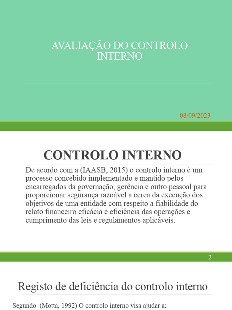 Avaliação Do Controlo Interno | PDF | Auditoria interna | Auditoria