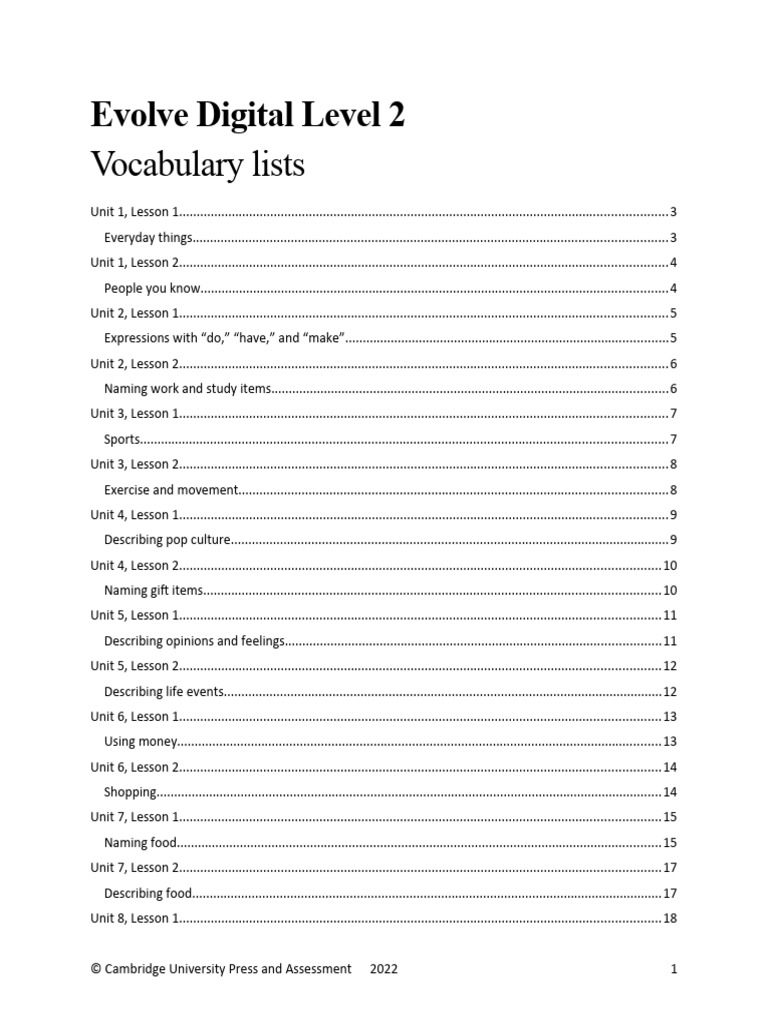 Evolve Digital Level 2 Vocabulary Lists | PDF | Popular Culture & Media ...