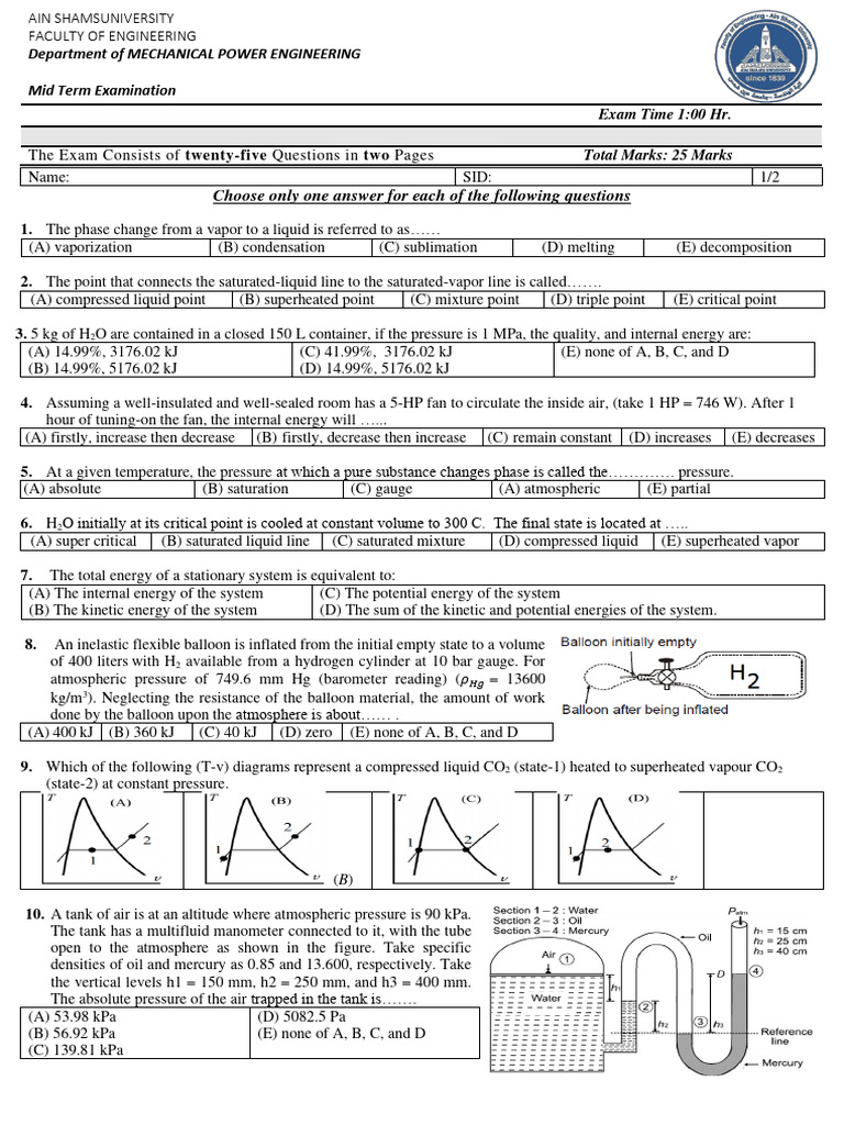 Midterm | PDF | Pressure | Thermodynamics Midterm | PDF | Pressure | Thermodynamics
