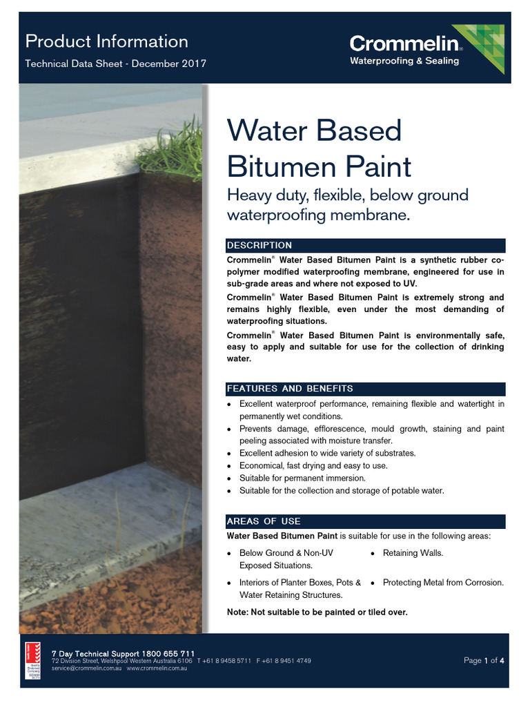 Water Based Bitumen Paint: Product Information | PDF | Paint | Water
