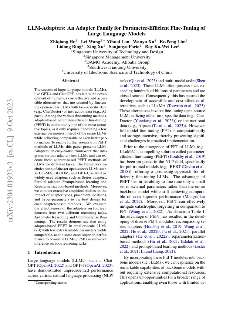 LLM Adapters | PDF | Matrix (Mathematics) | Machine Learning