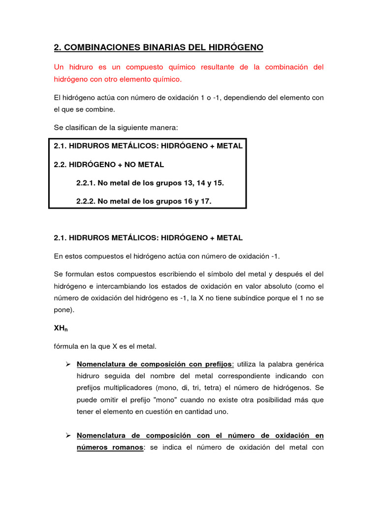 C) Compuestos Binarios Del Hidrógeno | PDF | Hidrógeno | Hidruro