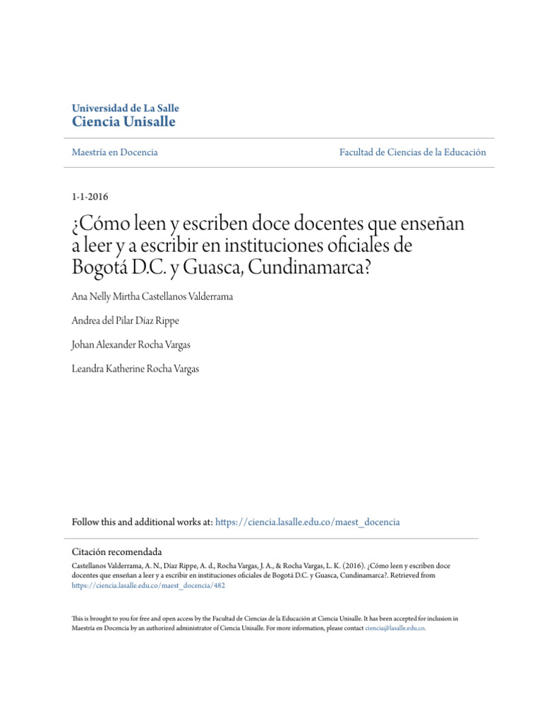 ¿Cómo Leen y Escriben Doce Docentes Que Enseñan A Leer y A Escrib | PDF ...