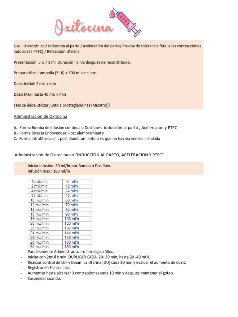 Dosis y administración de oxitocina en parto | PDF