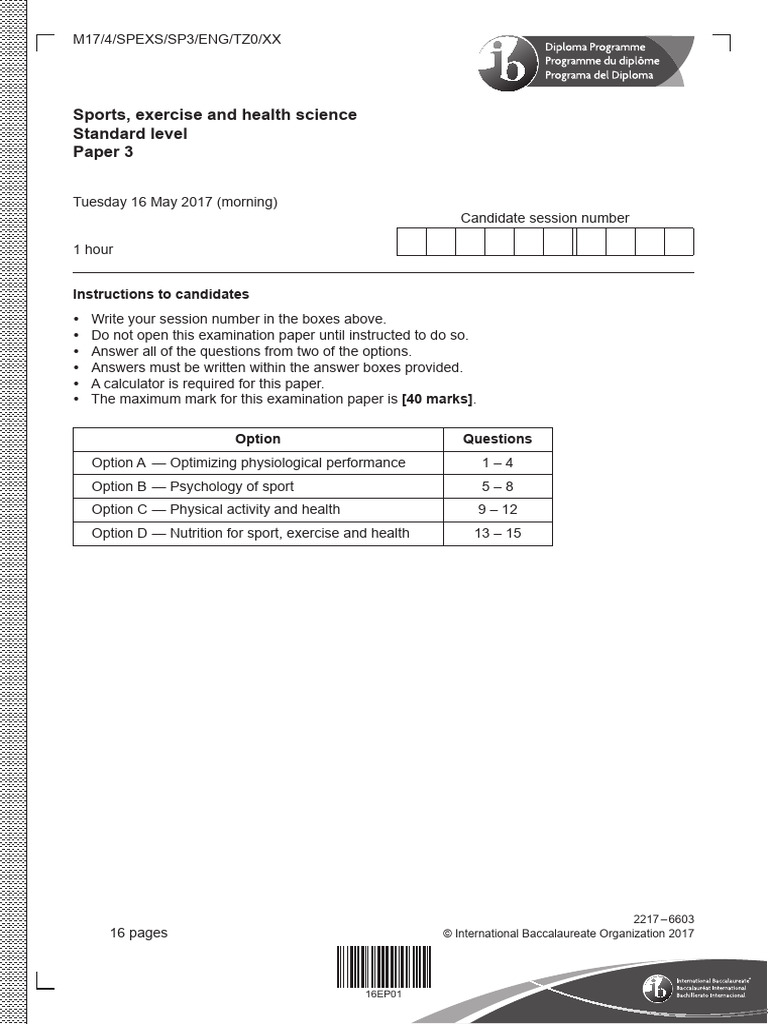 IB Sports Science Exam Paper | PDF | Cognition | Psychology