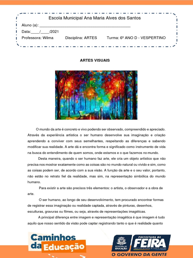 Atividade de Artes 6ANO | PDF | Imagem