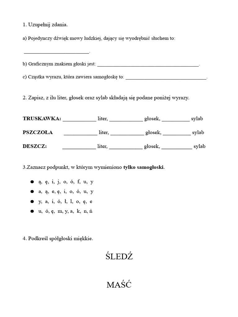 Kartkówka Głoska, Litera, Sylaba - Odt Wersja Poprawiona | PDF