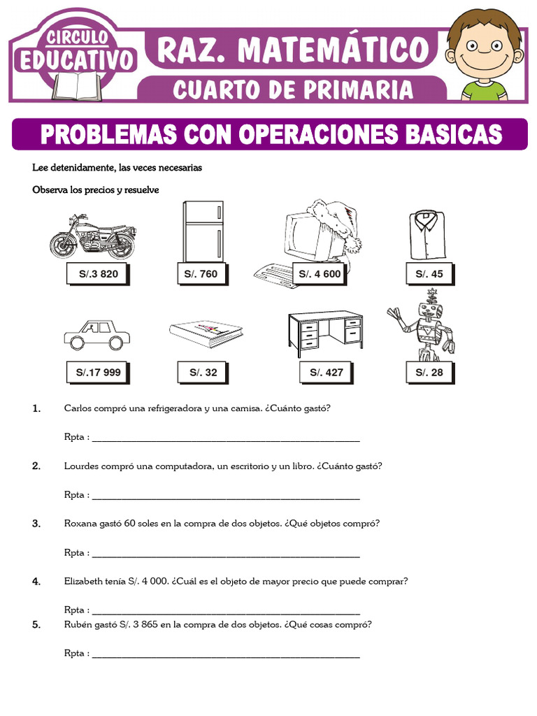 Problemas-con-Operaciones-Basicas-para-Cuarto-de-Primaria | PDF