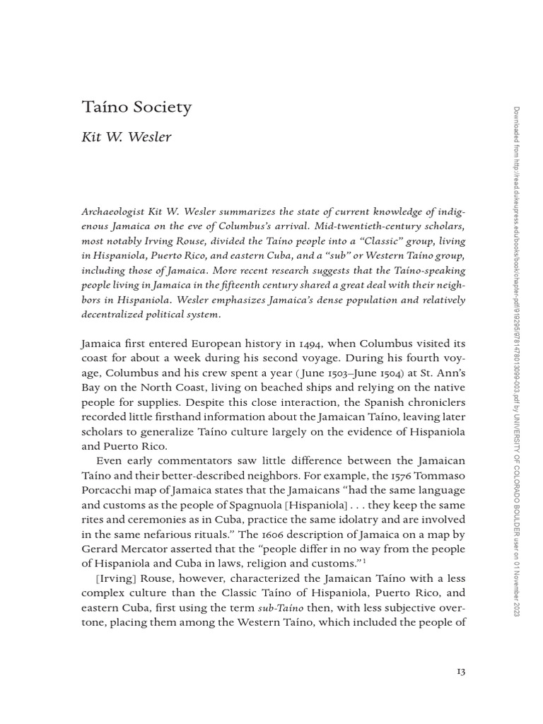 Taíno Society in Pre-Columbian Jamaica | PDF | Christopher Columbus ...