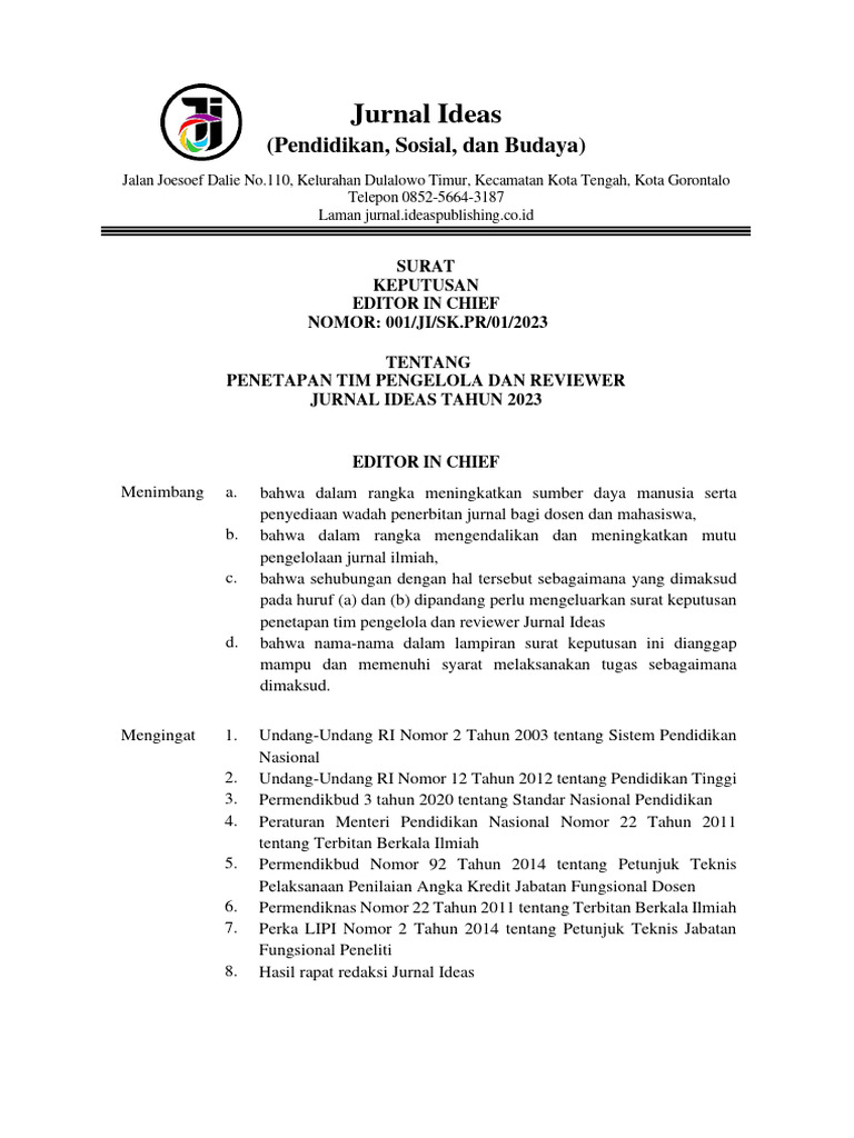 2023-SK Pengelola Dan Reviewer Jurnal Ideas (Revisi) | PDF | Karier ...