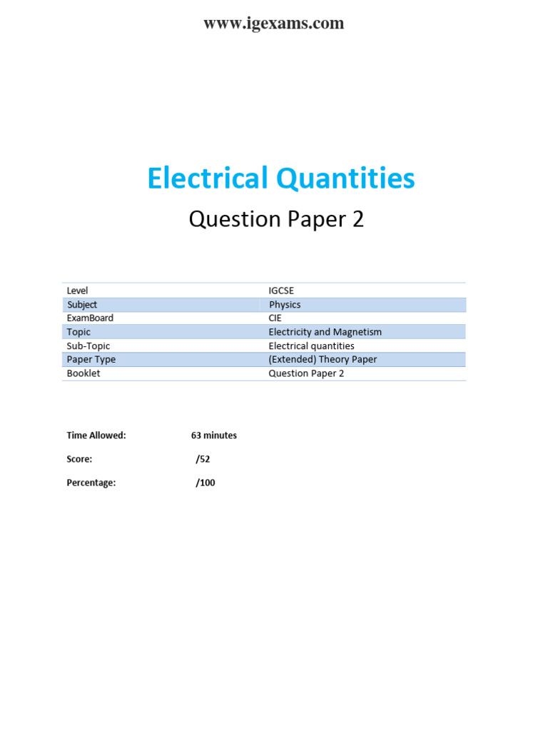 42.2-Electrical Quantities-Cie Igcse Physics Ext-Theory-Qp | PDF | Battery Charger | Electric ...