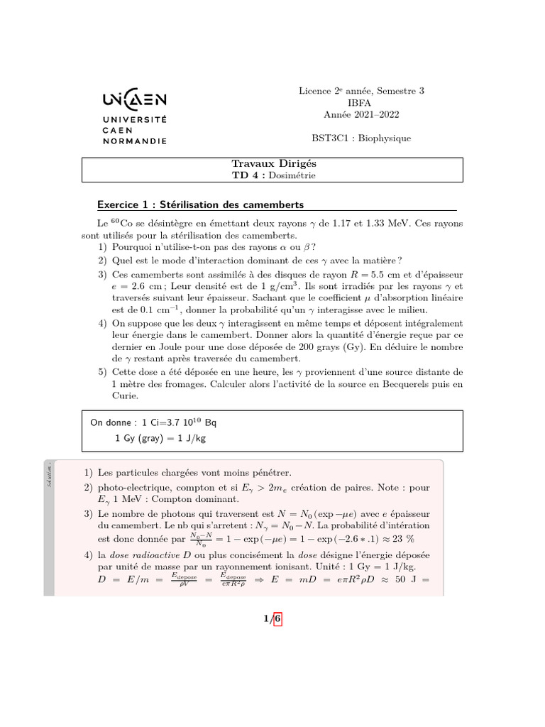 TD4 Dosimetrie Corrige | PDF | Rayon X | Radioactivité