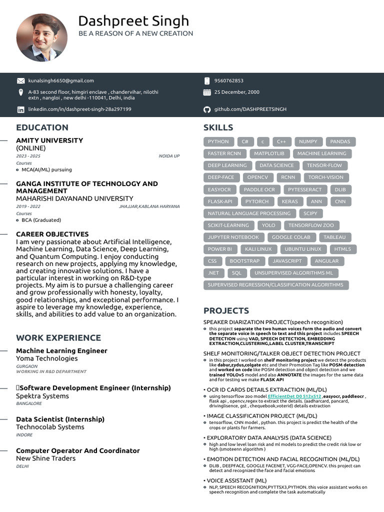Dashpreet Singh Resume | PDF | Machine Learning | Artificial Intelligence