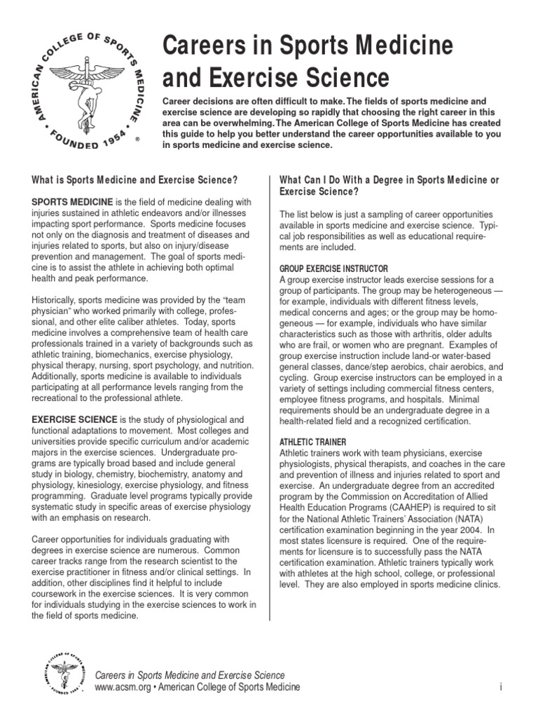 ACSM Exercise Science Career Paths | PDF | Dietitian | Physical Therapy