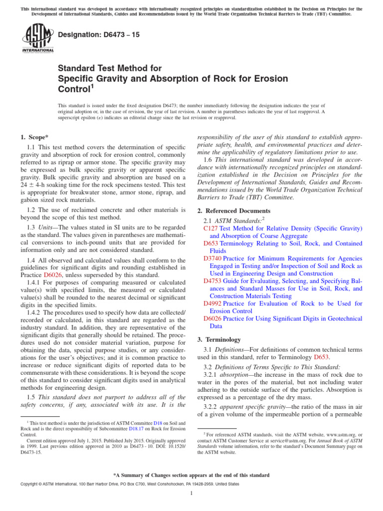 D 6473 - 15 Standard Test Method For Specific Gravity and Absorption of ...