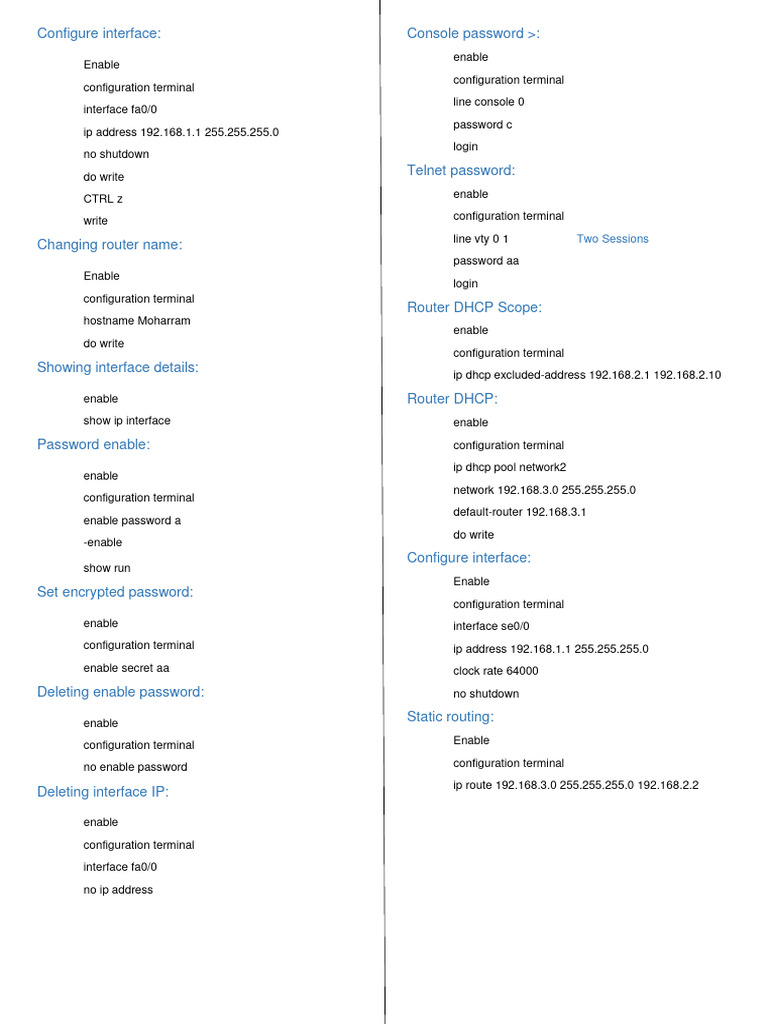 CLI Commands | PDF | Ip Address | Router (Computing) CLI Commands | PDF | Ip Address | Router (Computing)