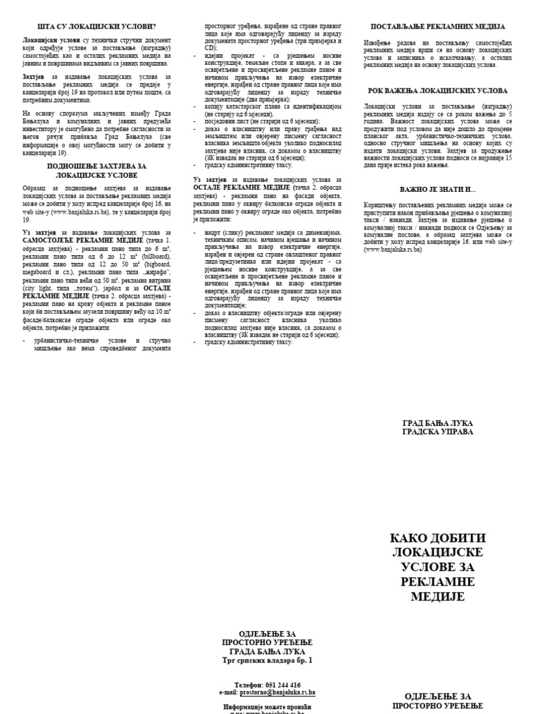 Vodič Kako Dobiti Lokacijske Uslove Za Reklamne Medije | PDF