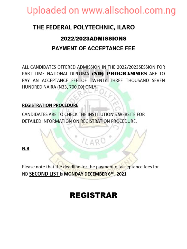 Ilaro Polytechnic 2022/2023 Admission List | PDF | Invoice | Payments