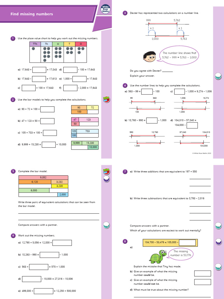 Y5 Autumn Block 2 WO8 Find missing numbers 2022 | PDF | Mathematics ...