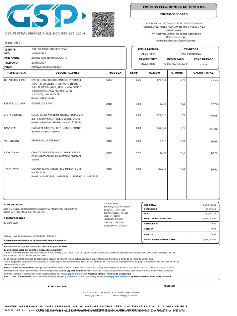 Factura Electrónica USA Virtual Market | PDF | Tecnologías de la ...