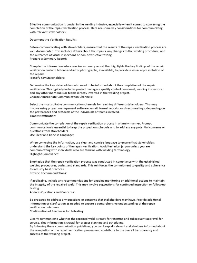 Welding Repair Verification Communication Guide | PDF | Verification ...