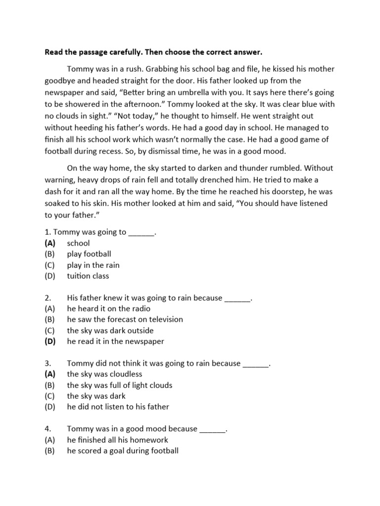 Reading Comprehension Quiz | PDF | Elephant | Sky