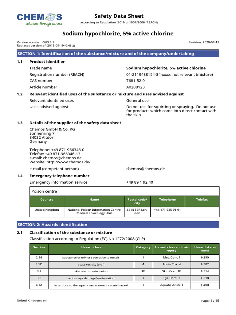 MSDS Klorin Liquid | PDF | Dangerous Goods | Toxicity