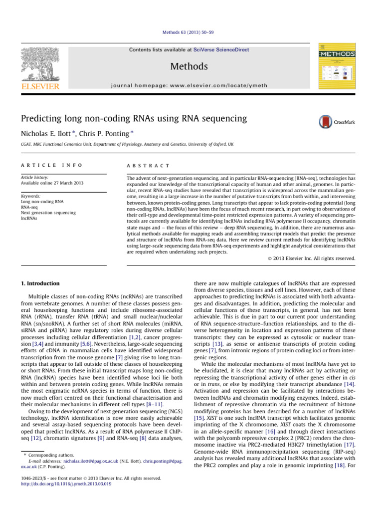 Predicting Long Non-Coding RNAs Using RNA Sequencing | PDF | Gene ... Predicting Long Non-Coding RNAs Using RNA Sequencing | PDF | Gene ...