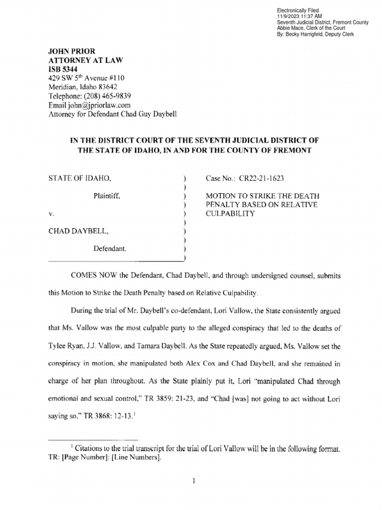 Legal Motion: Daybell Death Penalty | PDF | Eighth Amendment To The ...