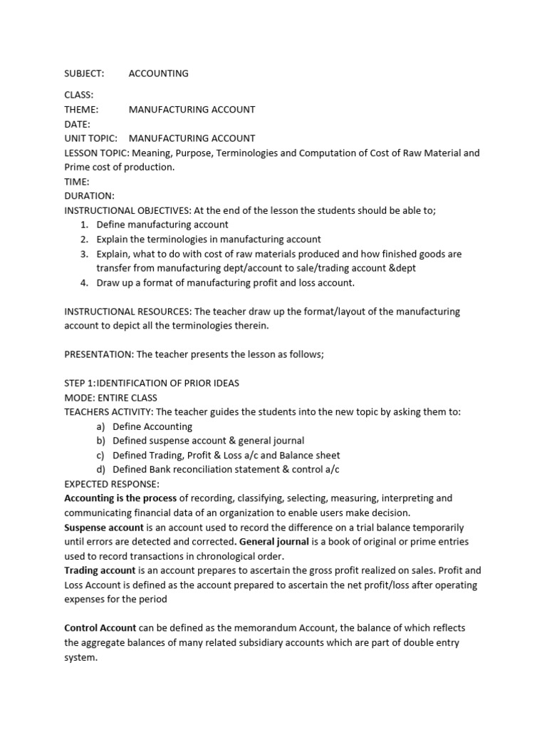 Manufacturing Account Overview for SS2 | PDF | Income Statement | Cost