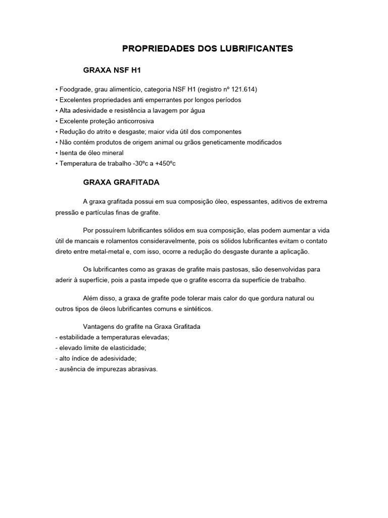 Propriedades de Lubrificantes Alimentícios e Grafitados | PDF