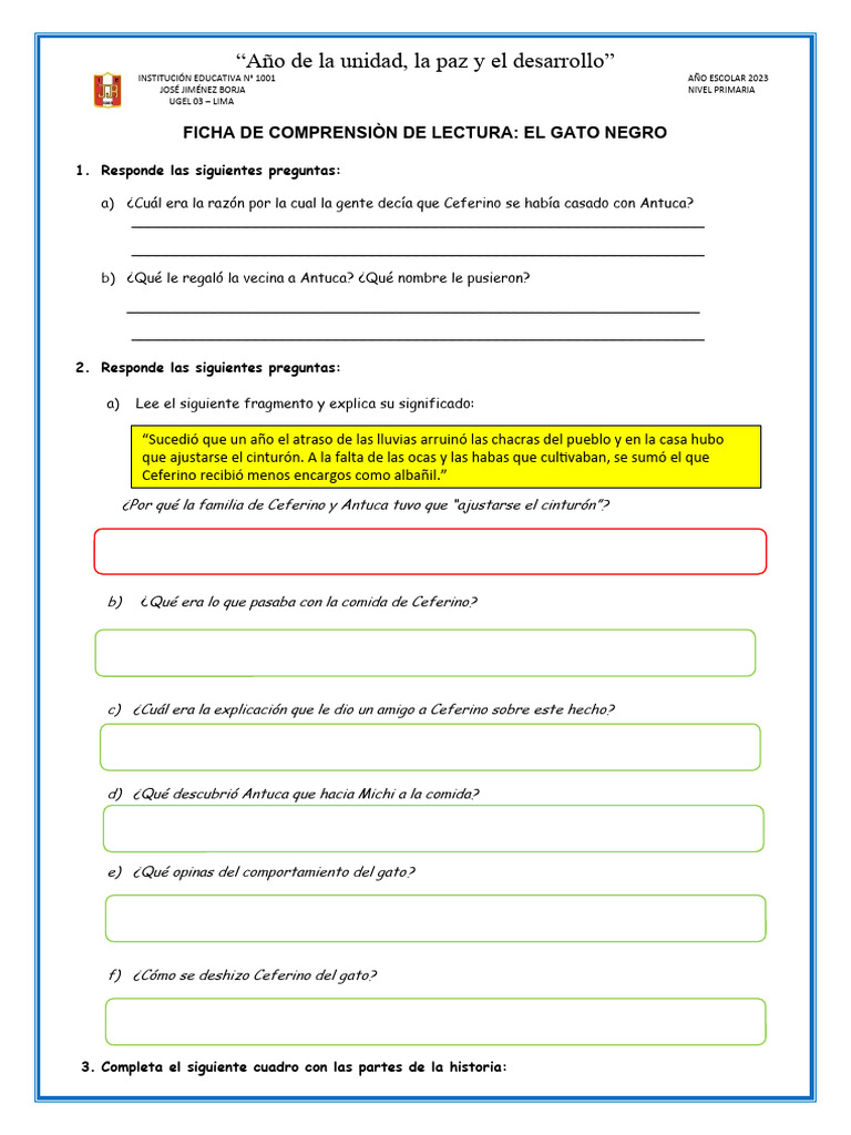 Comprensión de Lectura: El Gato Negro | PDF