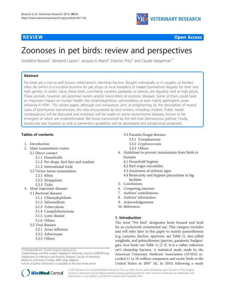 Zoonoses em Aves Pet | PDF | Infection | Epidemiology