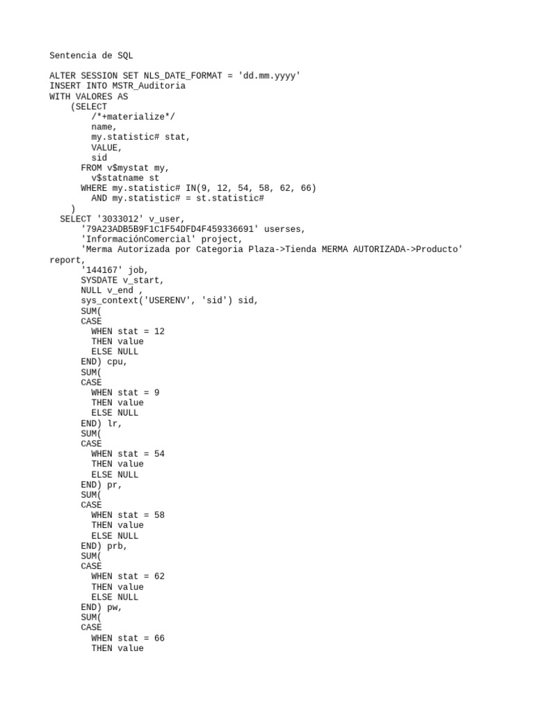 Sentencia de SQL Merma Autorizada | PDF | Intelligence | Systems Science