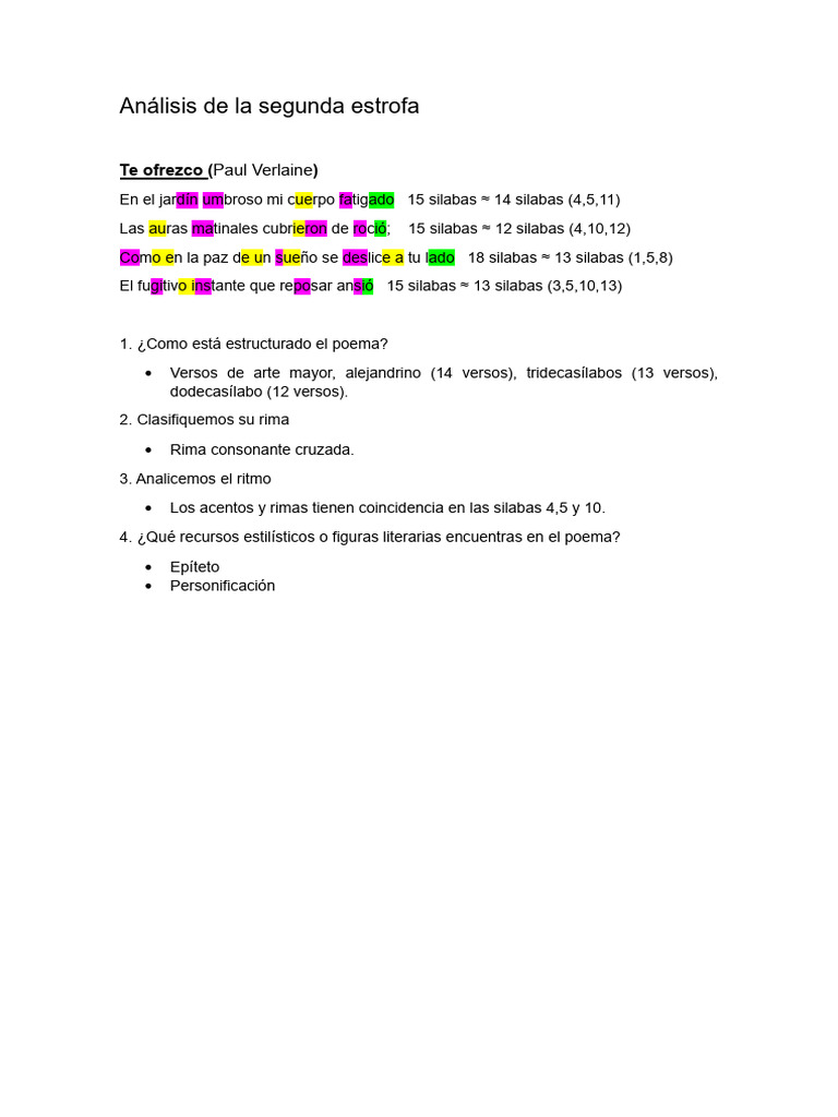 Análisis de La Segunda Estrofa | PDF | Poesía