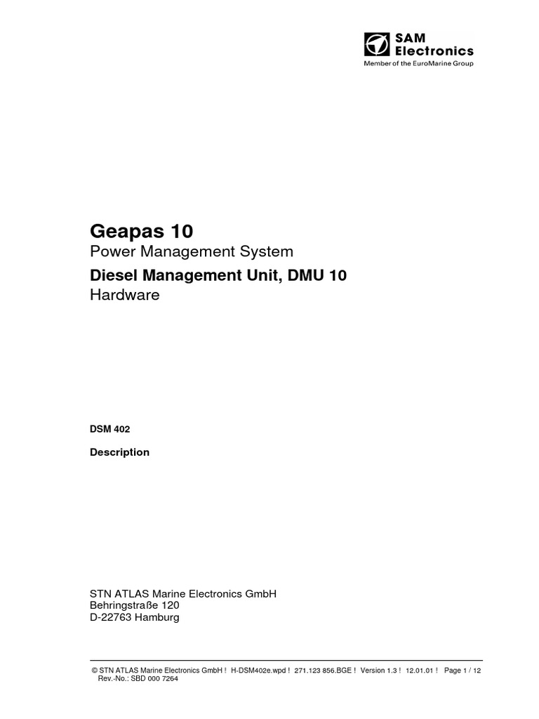 271.123 - 856.BGE Diesel Management Unit, DMU 10 DSM 402 | PDF | Relay | Power Supply