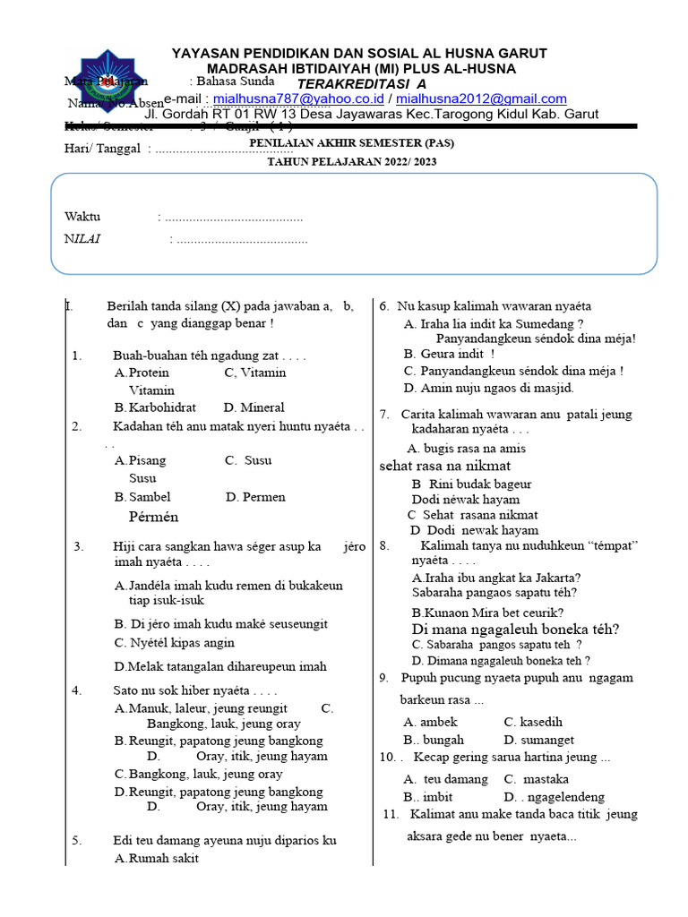 SOAL PAS BHS. Sunda Kls 3 Th.2022-2023 Save2 | PDF