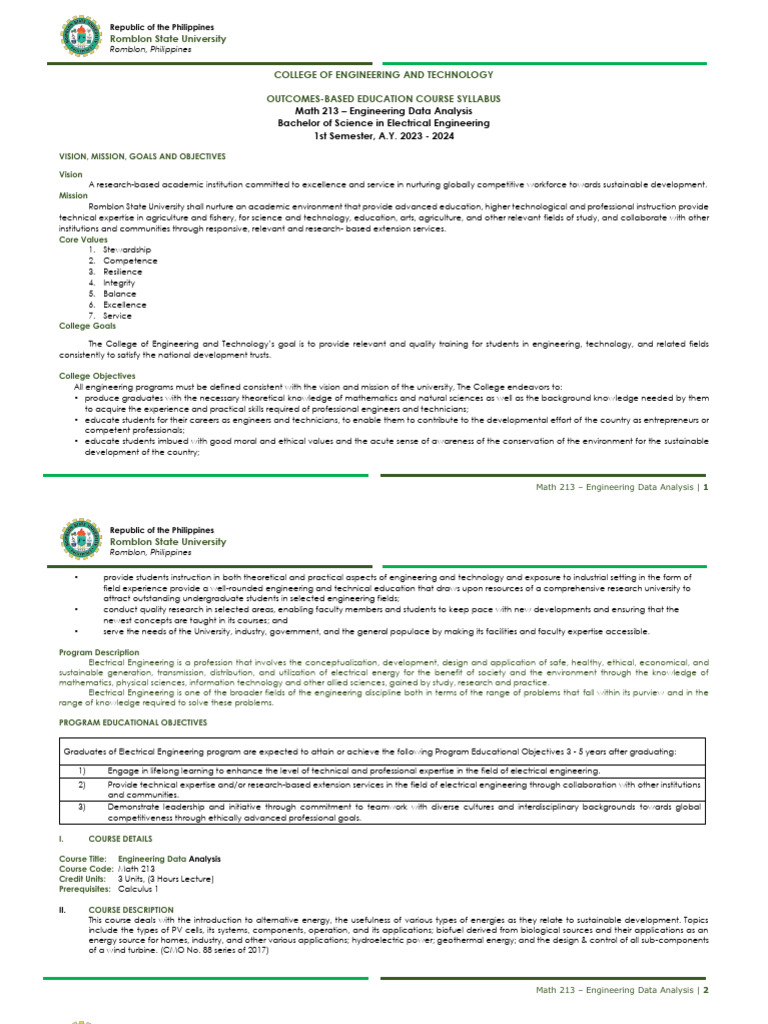 Math 213 - Engineering Data Analysis | PDF | Probability Distribution | Statistics