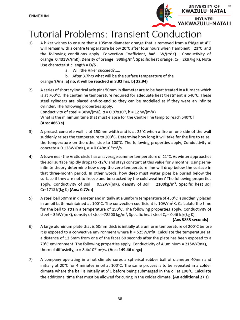 Tutorial - Transient Conduction | PDF | Heat Transfer | Thermal Conductivity