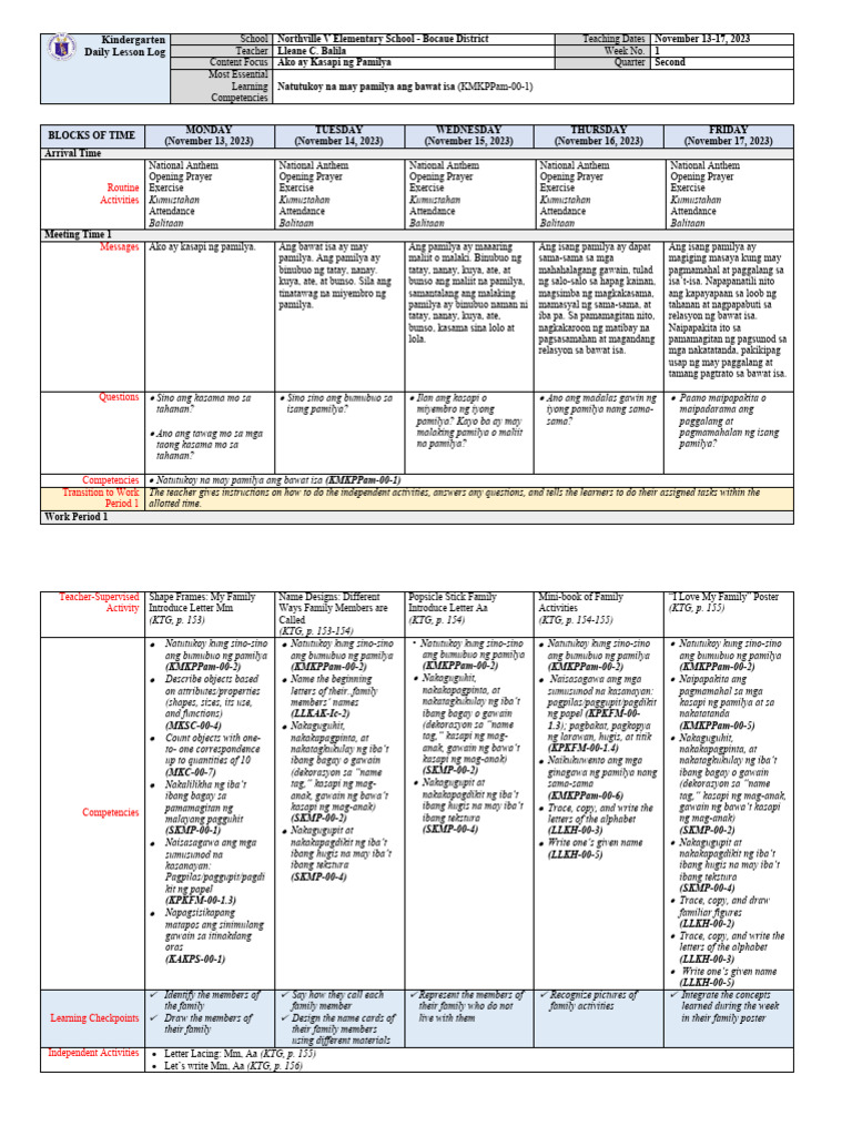 Kindergarten DLL MELC Q2 Week 1 Asf | PDF
