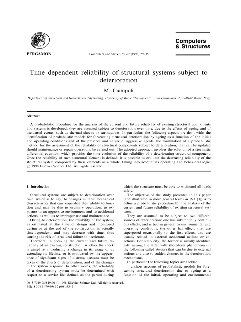 1998 - Ciampoli - Time Dependent Reliability of Structural Systems Subject To Deterioration ...