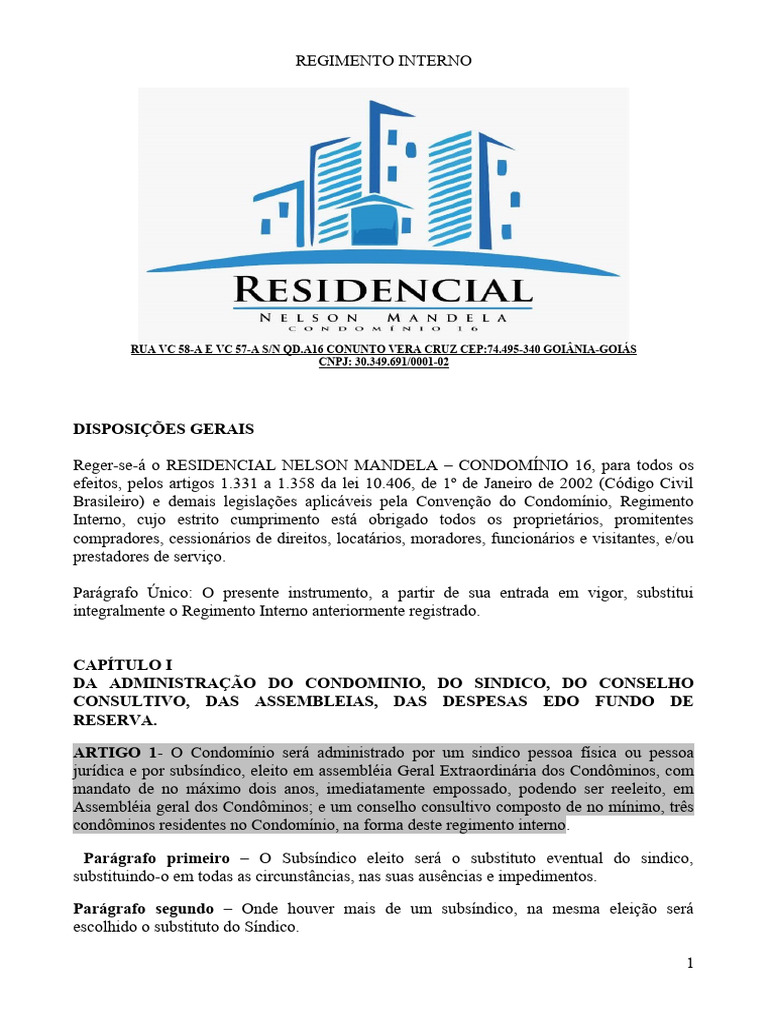 MODELO DE REGIMENTO INTERNO COND 16 CONFERIDO Logo | PDF | Condomínio