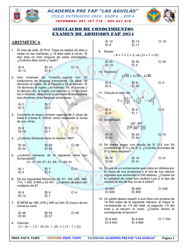 Simulacro de Conocimientos - Examen de Admision Fap 2023 | PDF | Perú