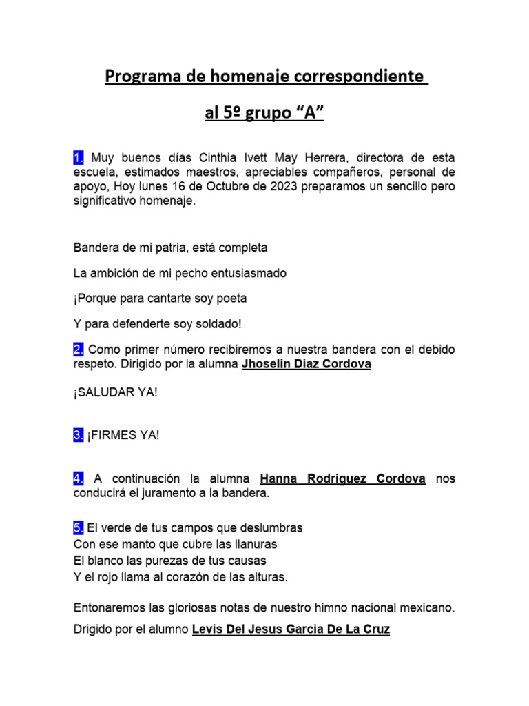 Programa de Homenaje | PDF | Estudios de idiomas extranjeros