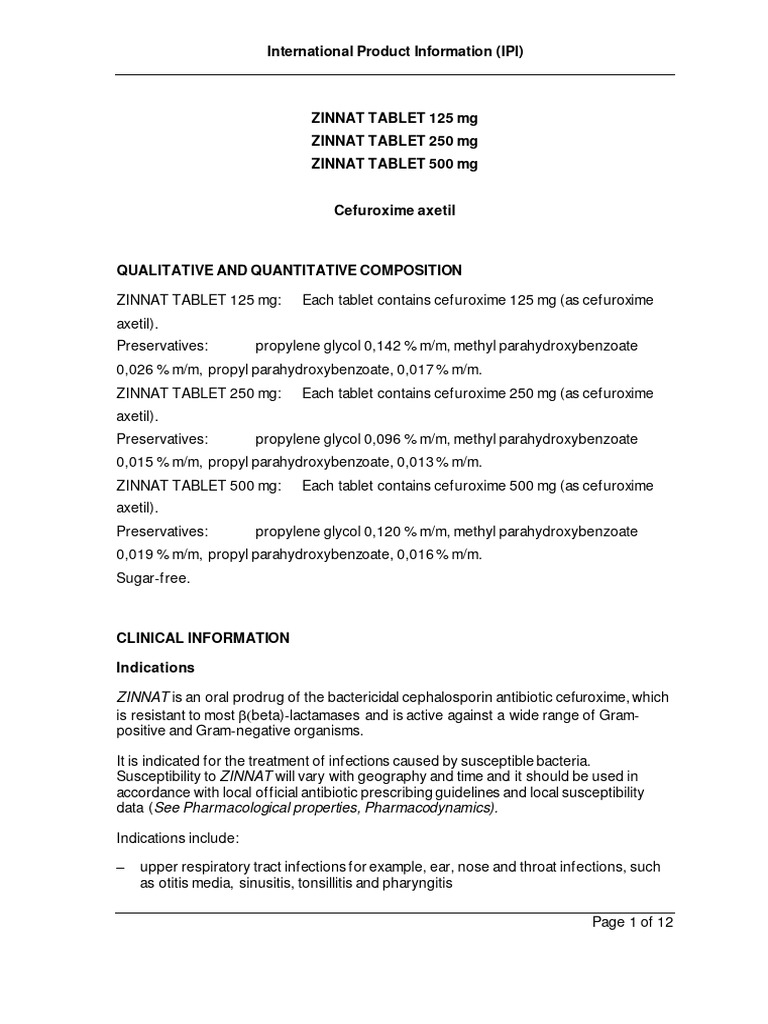 Zinnat Tablets Na | PDF | Pneumonia | Chemistry