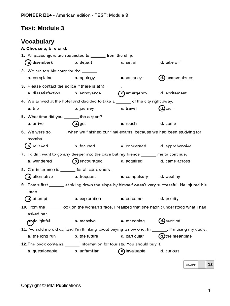 Pioneer_B1_plus_Tests_Module_3 | PDF | Tourism