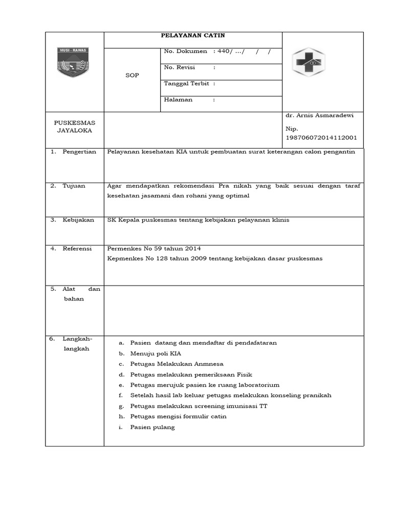 Pelayanan Catin di Puskesmas Jayaloka | PDF