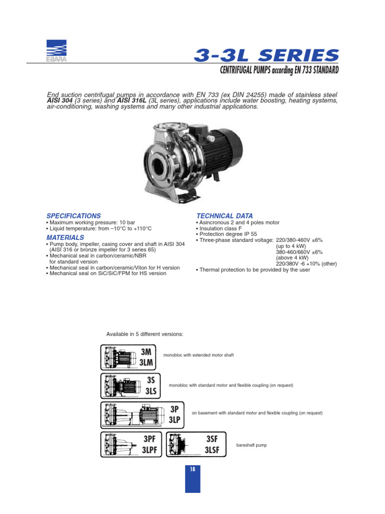 3-3L Series: 3M 3S 3P 3PF 3SF | PDF | Pump | Electric Motor