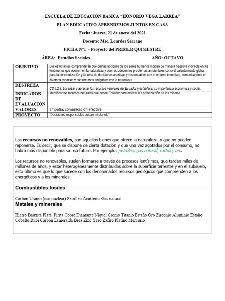 Ficha 3-Eess 8-Proyecto | PDF | Ecuador | Naturaleza